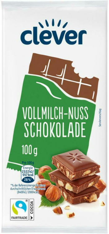 Clever Vollmilch Nuss Schokolade ️ Online von BILLA - wogibtswas.at