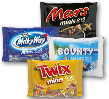 BOUNTYS, SNICKERS, MARS, TWIX, MILKY WAY MINI 333G für nur 2,49 € statt ...
